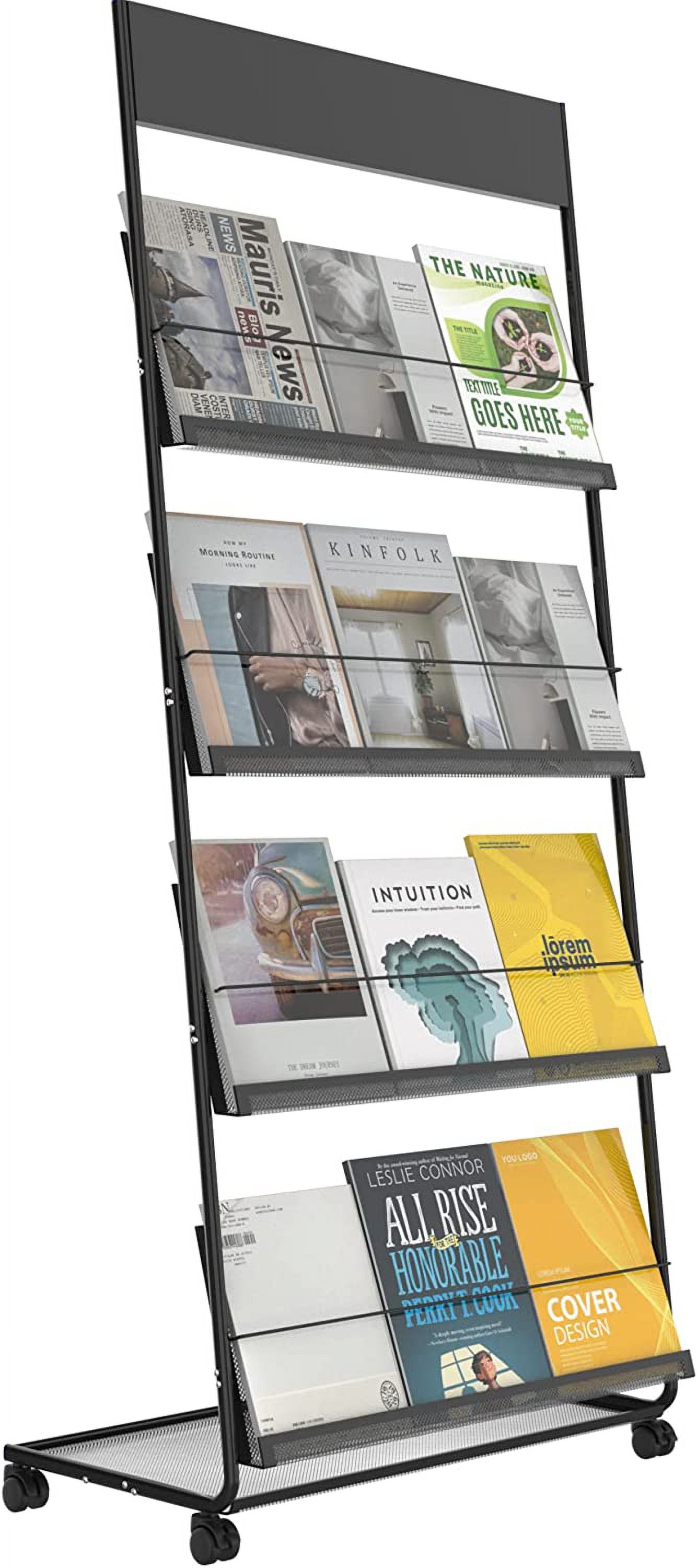 Magazine Rack: Floor-Standing 4-Layer with Wheels, Brochure Display ...