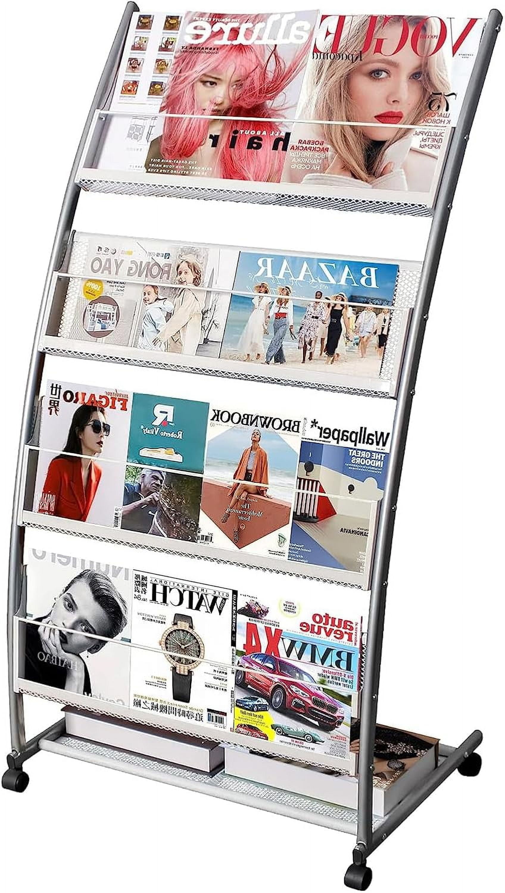 LIWSHWZ Magazine Rack Floor Standing,Brochure Display Stand, 4 Pockets ...