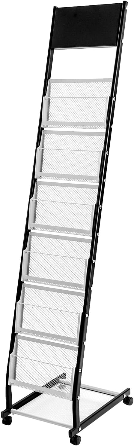 Magazine Rack, Floor-Standing Brochure Display Stand with Wheels, 6 ...