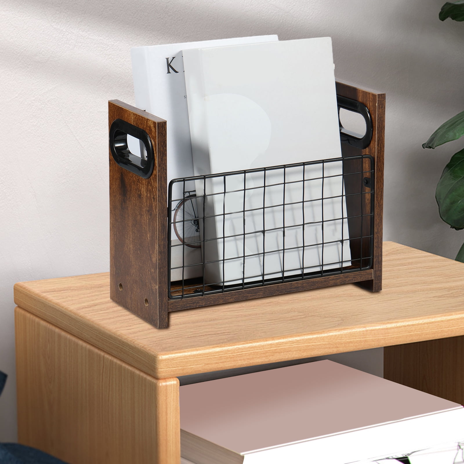 Magazine Rack Metal and Wood Magazine File Holder Practical Mail ...