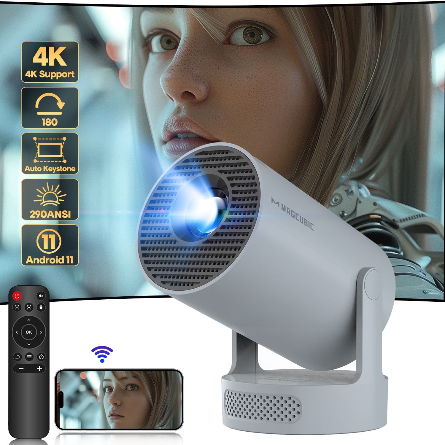 Magcubic Mini Projector, 4K Support with WiFi 6 & BT 5.4, 290 ANSI ...