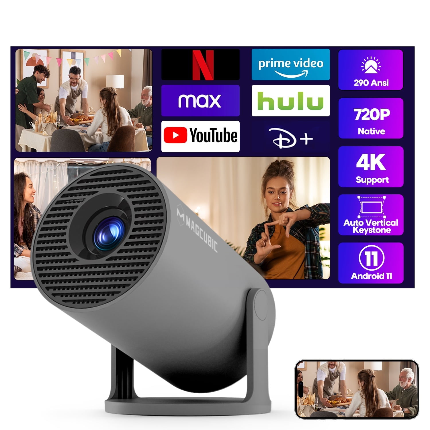Magcubic Projector 4K 1080P Support with WiFi 6 and BT 5.4, Portable ...