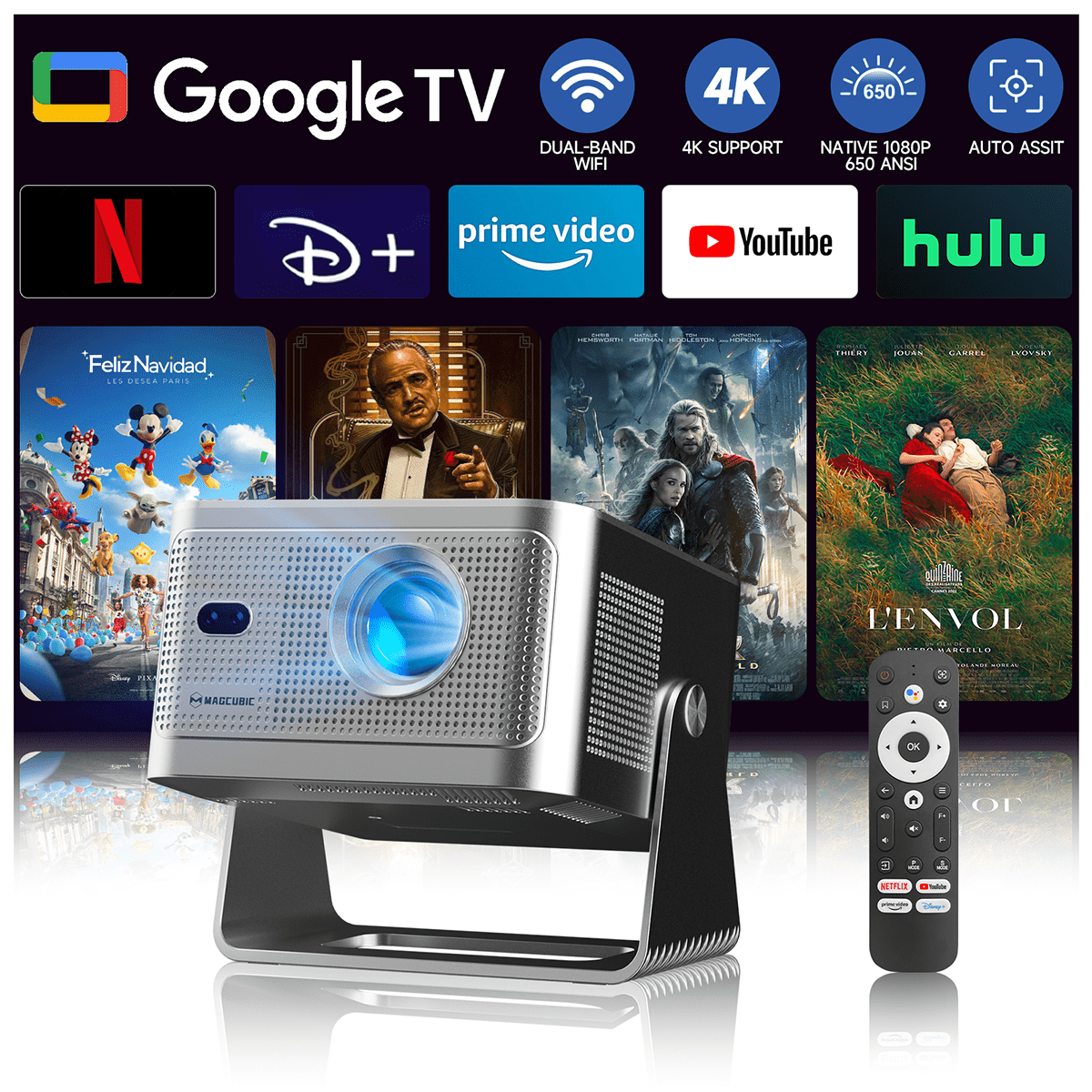 Magcubic Smart Projector 4K Support, Portable Projector with WiFi and ...