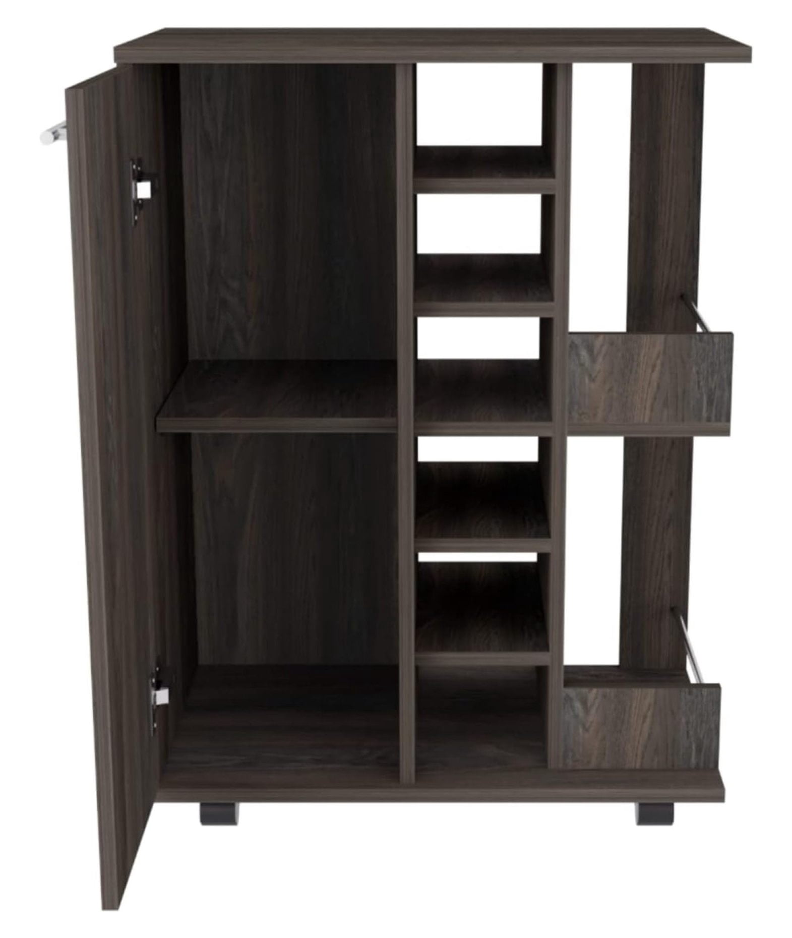 Magda 32" H Tall Bar Cart with Cabinet, 2 Interior Shelves, 2 Open ...