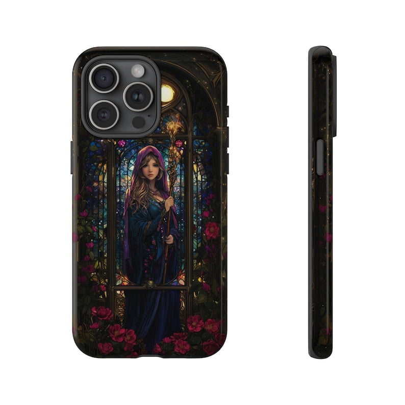 Mage Girl Wizard Magic Staff Stained Glass Medieval Fantasy Phone Case ...