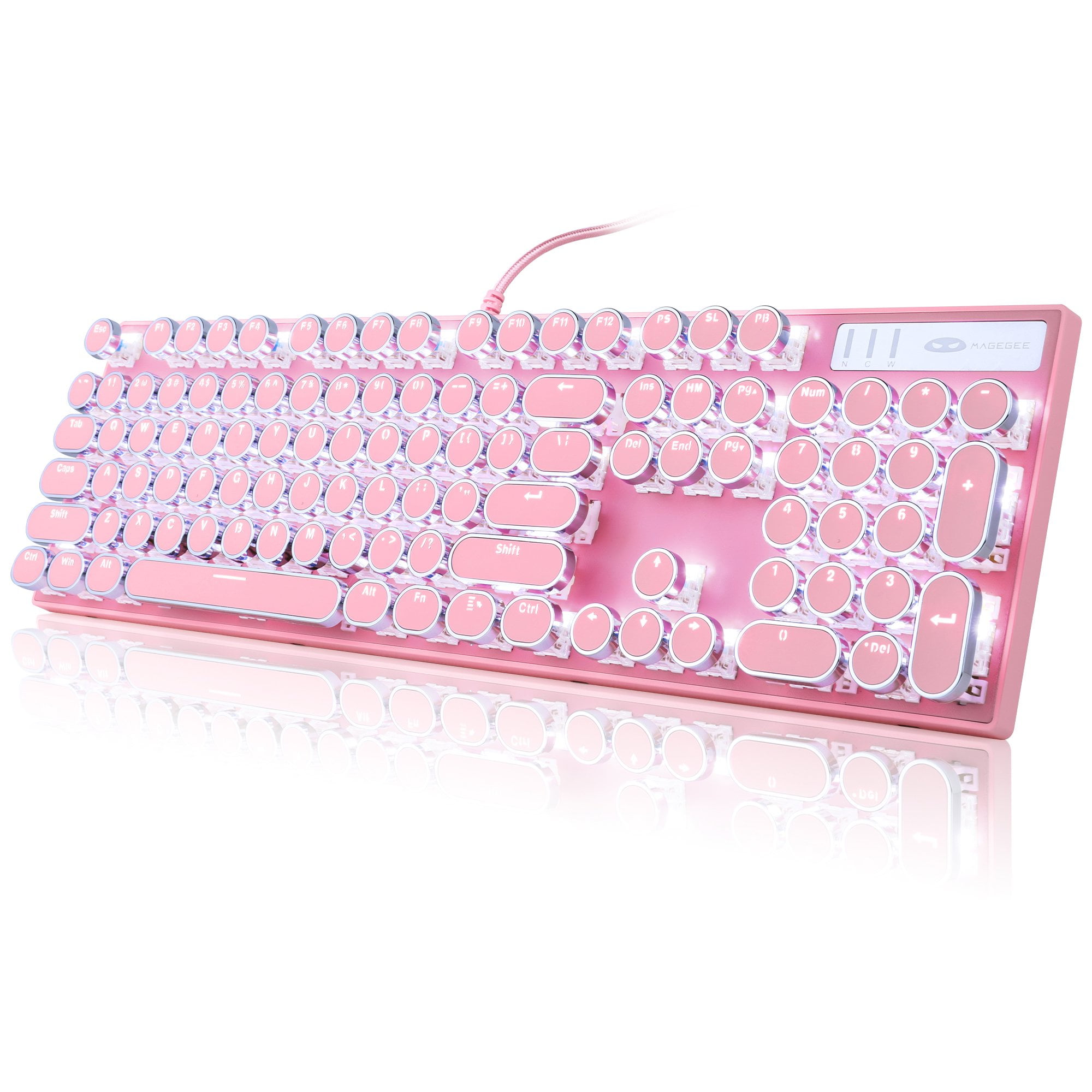 Pink Typewriter Style Mechanical Gaming Keyboard, White Backlit, 104 ...