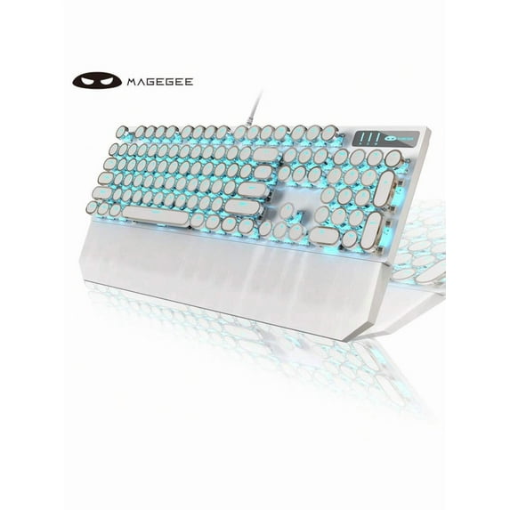 MageGee Retro Typewriter Mechanical Keyboard, Pink Punk Style, 104 Keys ...