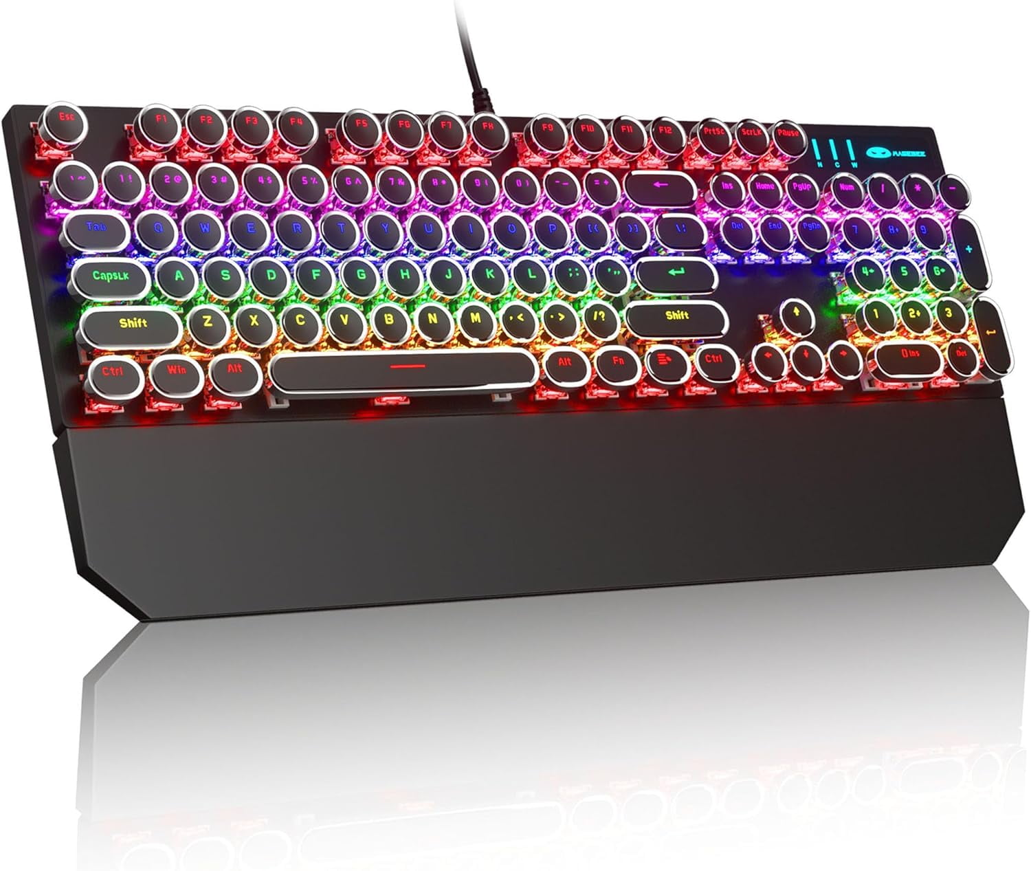 MageGee Typewriter Mechanical Gaming Keyboard, Retro Black Punk Round ...