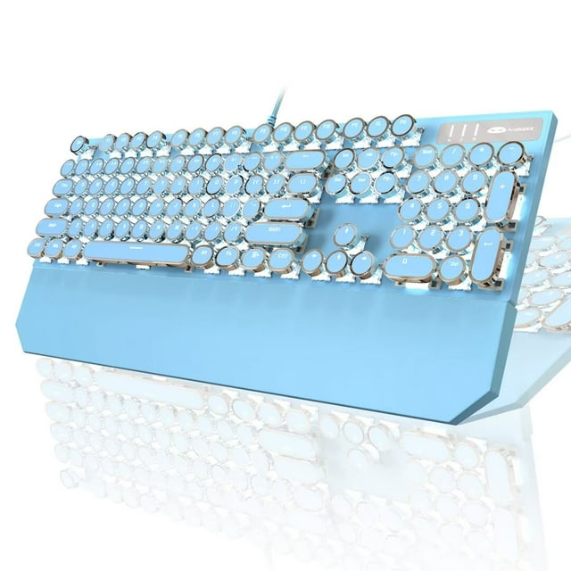 MageGee Typewriter Mechanical Gaming Keyboard, Retro Blue Punk Round ...