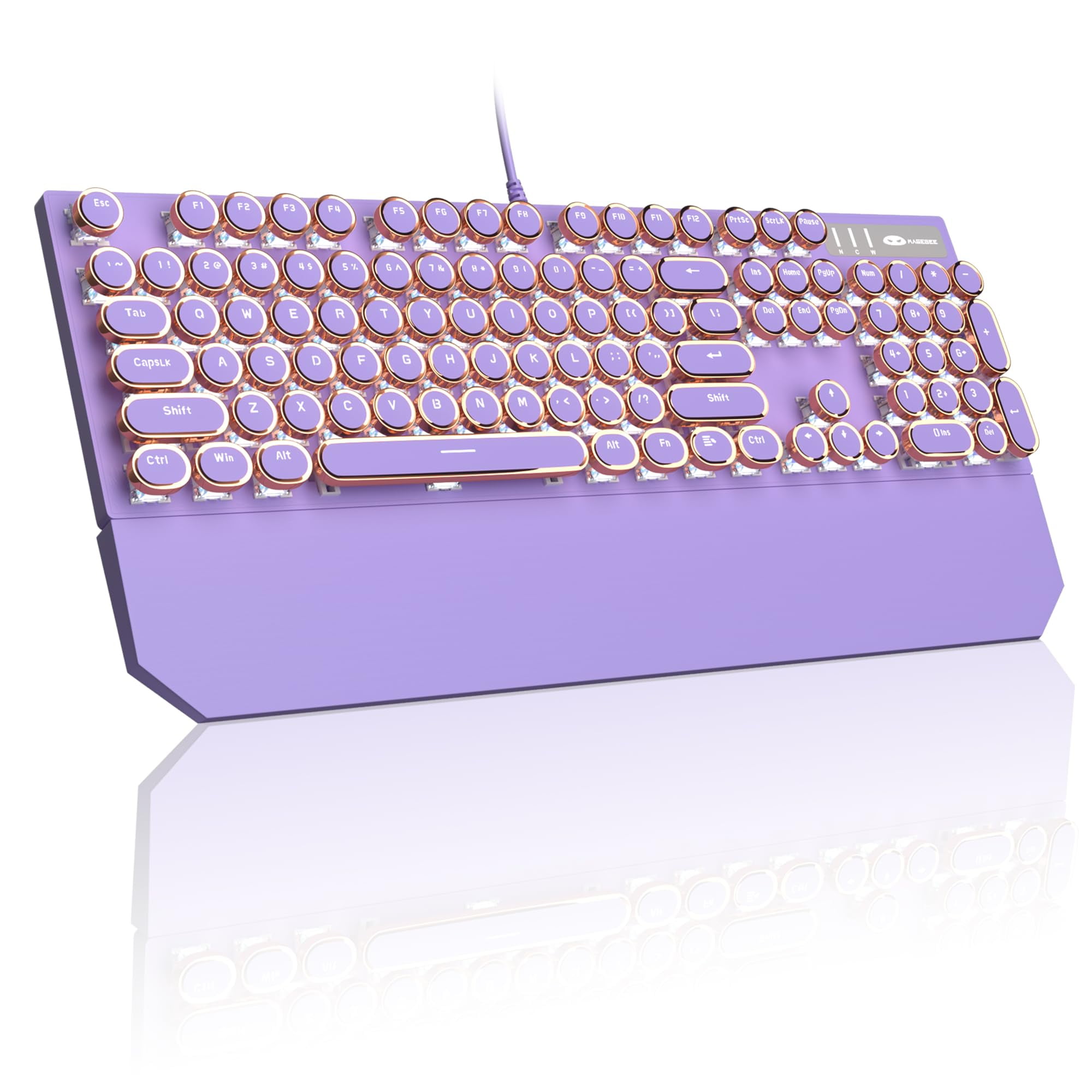 MageGee Typewriter Mechanical Gaming Keyboard, Retro Punk Purple Round ...