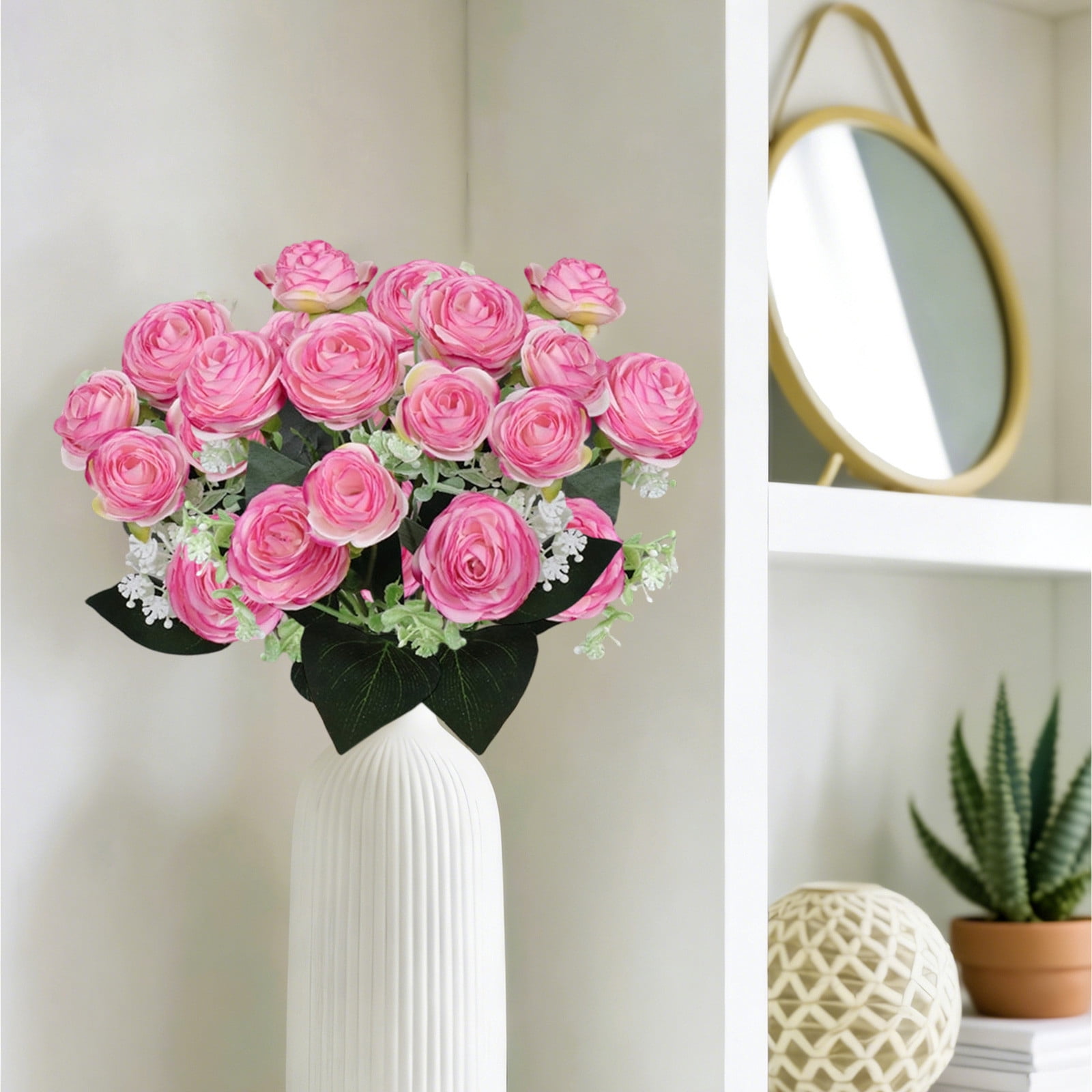 Magenta Artificial Camellia Rose Bush 10 Heads 5 Branches, Fake Silk ...