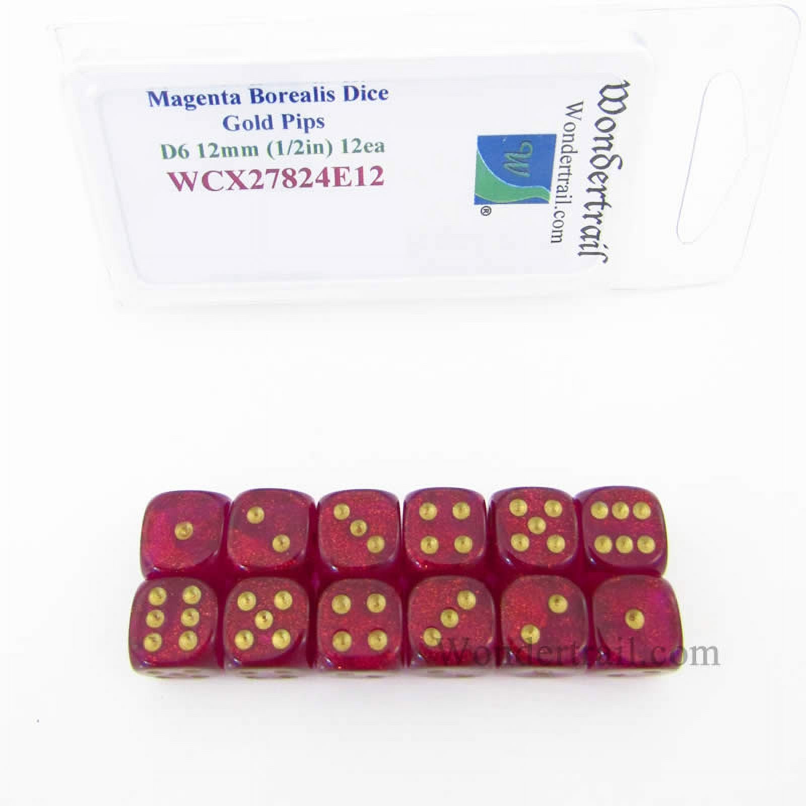 Magenta Borealis Dice with Gold Colored Pips 12mm (1/2in) D6 Pack of 12 ...