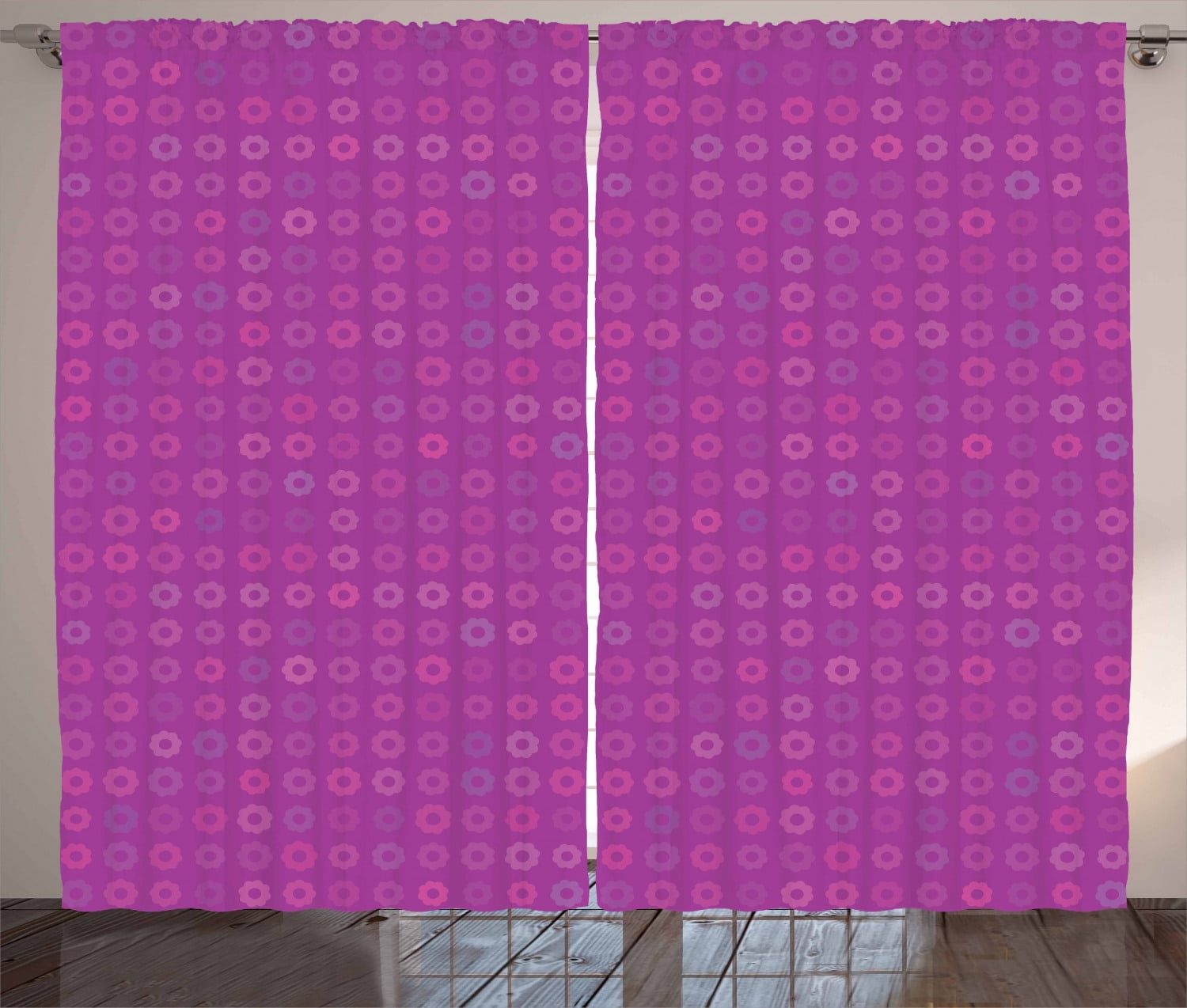 Ambesonne Magenta Curtains 2 Panel Set, Blooming Daisy Pattern, 108" x ...