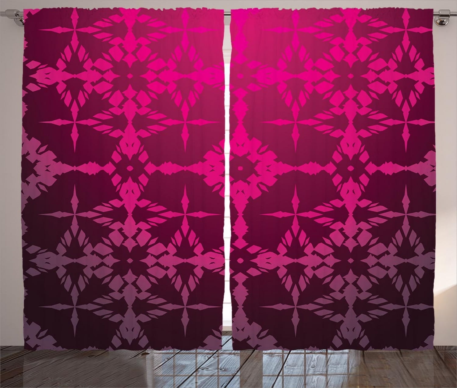 Magenta Decor Curtains 2 Panels Set, Victorian Stylized Classical Bound ...