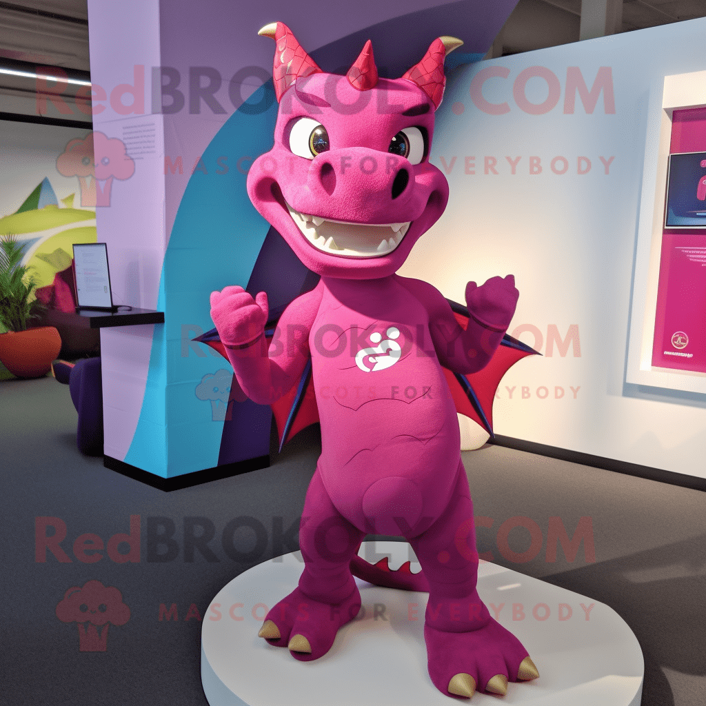 Magenta Dragon REDBROKOLY mascot costume character dressed with a Yoga ...