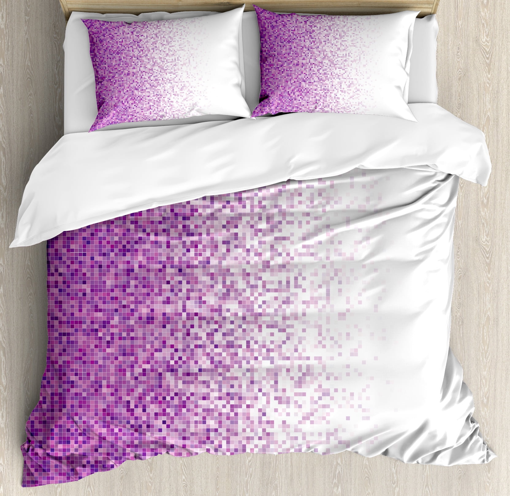 Magenta Duvet Cover Set, Computer Art Style Tile Mosaic Squared Complex ...