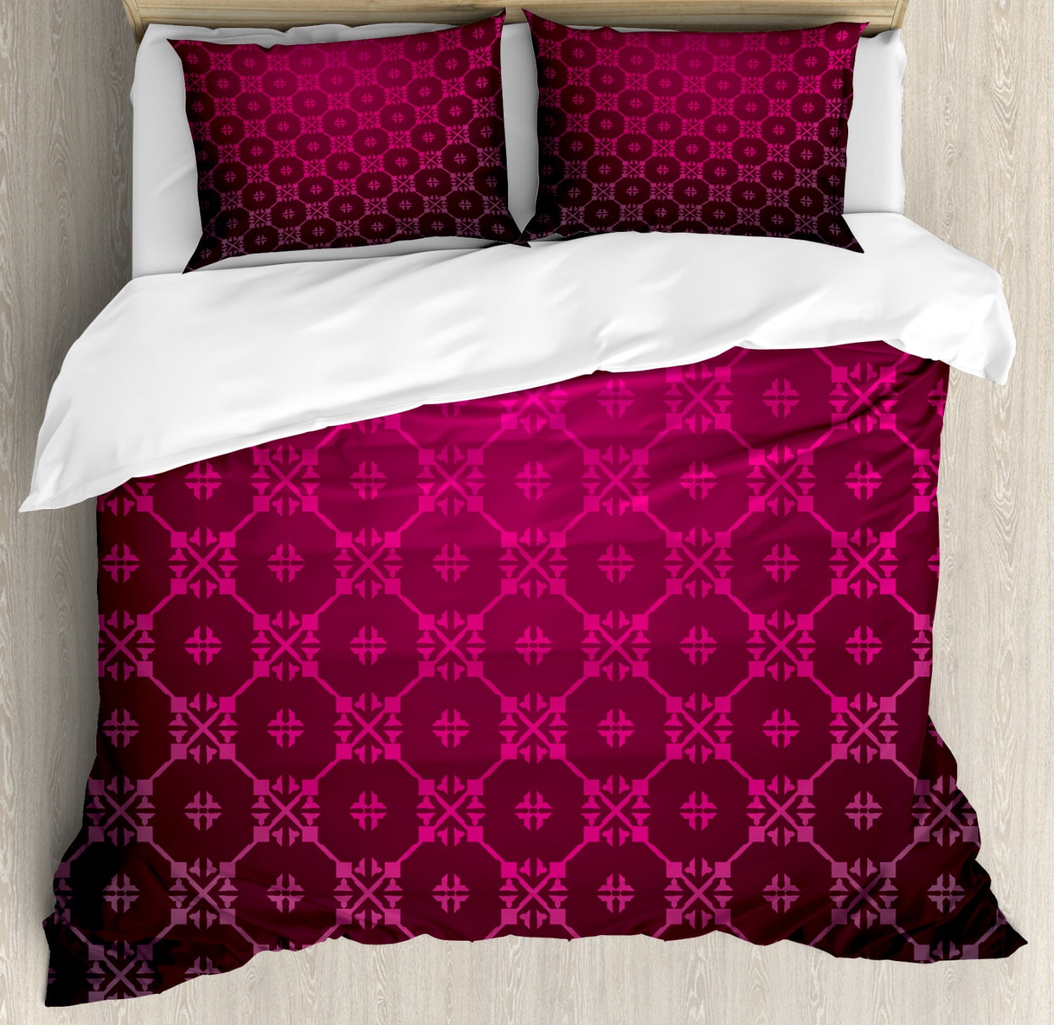 Magenta Duvet Cover Set, Medieval Style Endless Bound Square Shaped ...