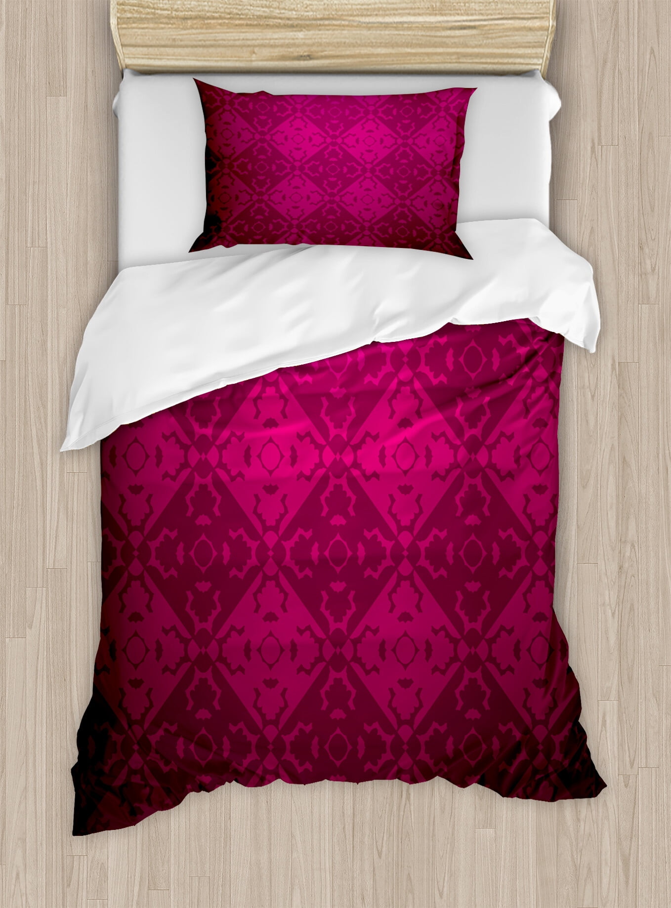 Magenta Duvet Cover Set, Ornamental Vintage Feminine Rectangular Forms ...