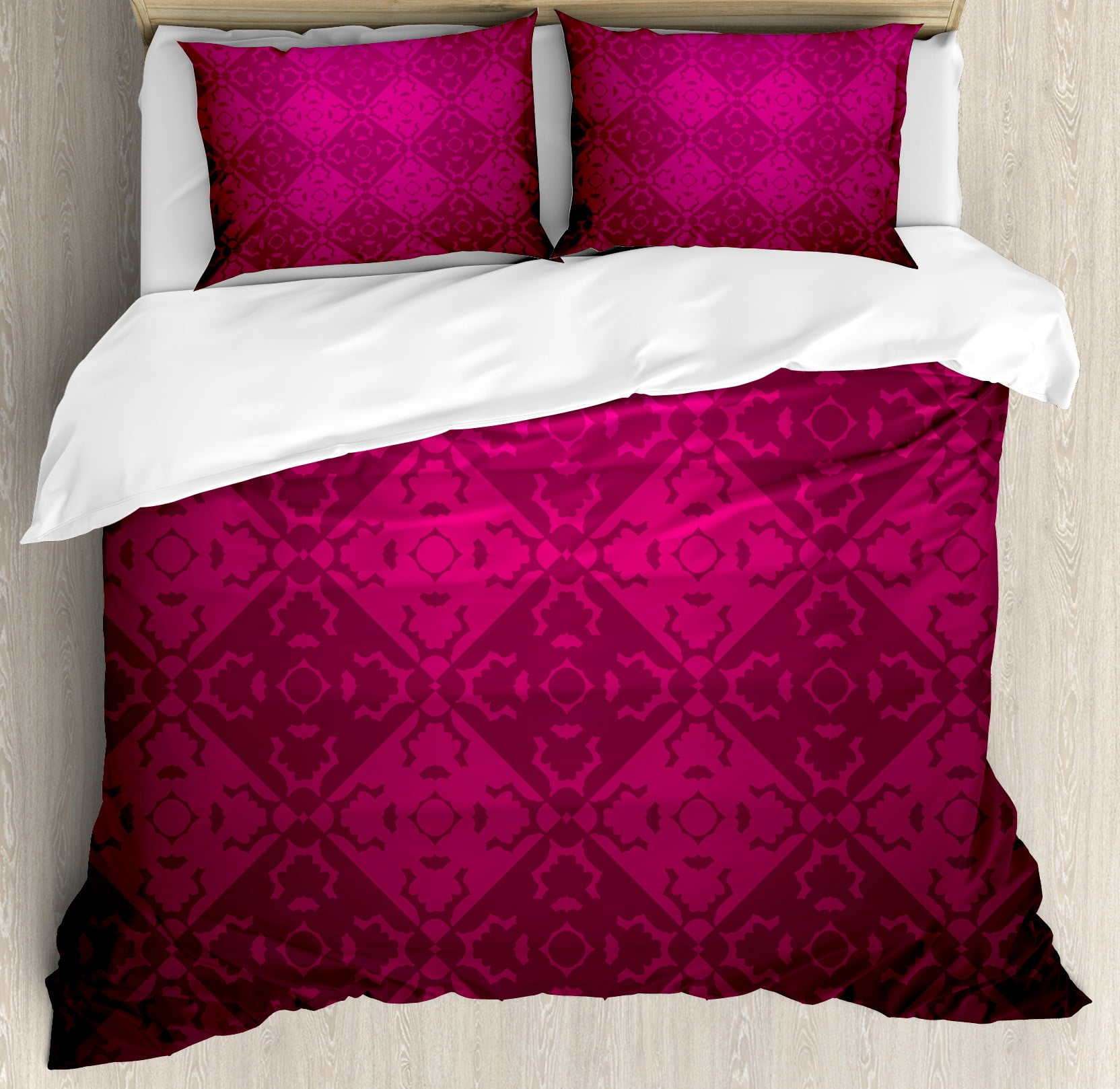Magenta Duvet Cover Set, Ornamental Vintage Feminine Rectangular Forms ...
