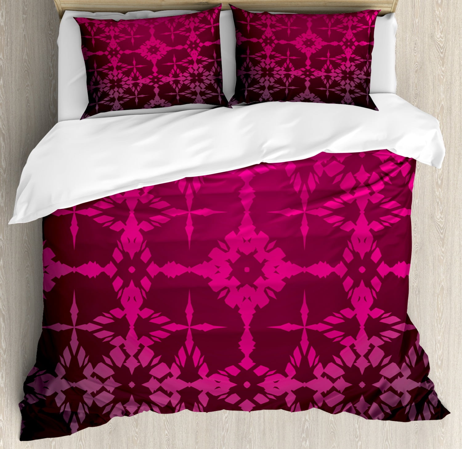 Magenta Duvet Cover Set, Victorian Classical Bound Ornamental Mosaic ...