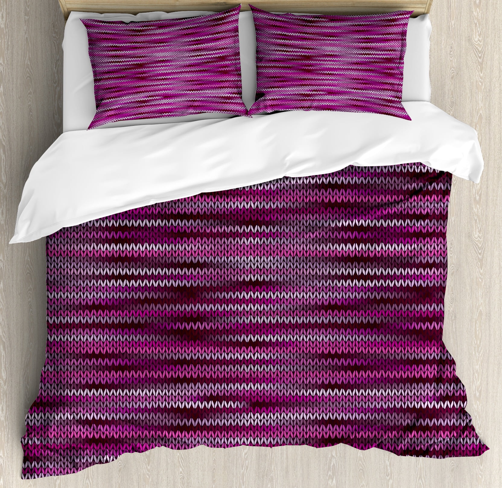 Magenta Duvet Cover Set, Vintage Knit Pattern Featured Variations of ...