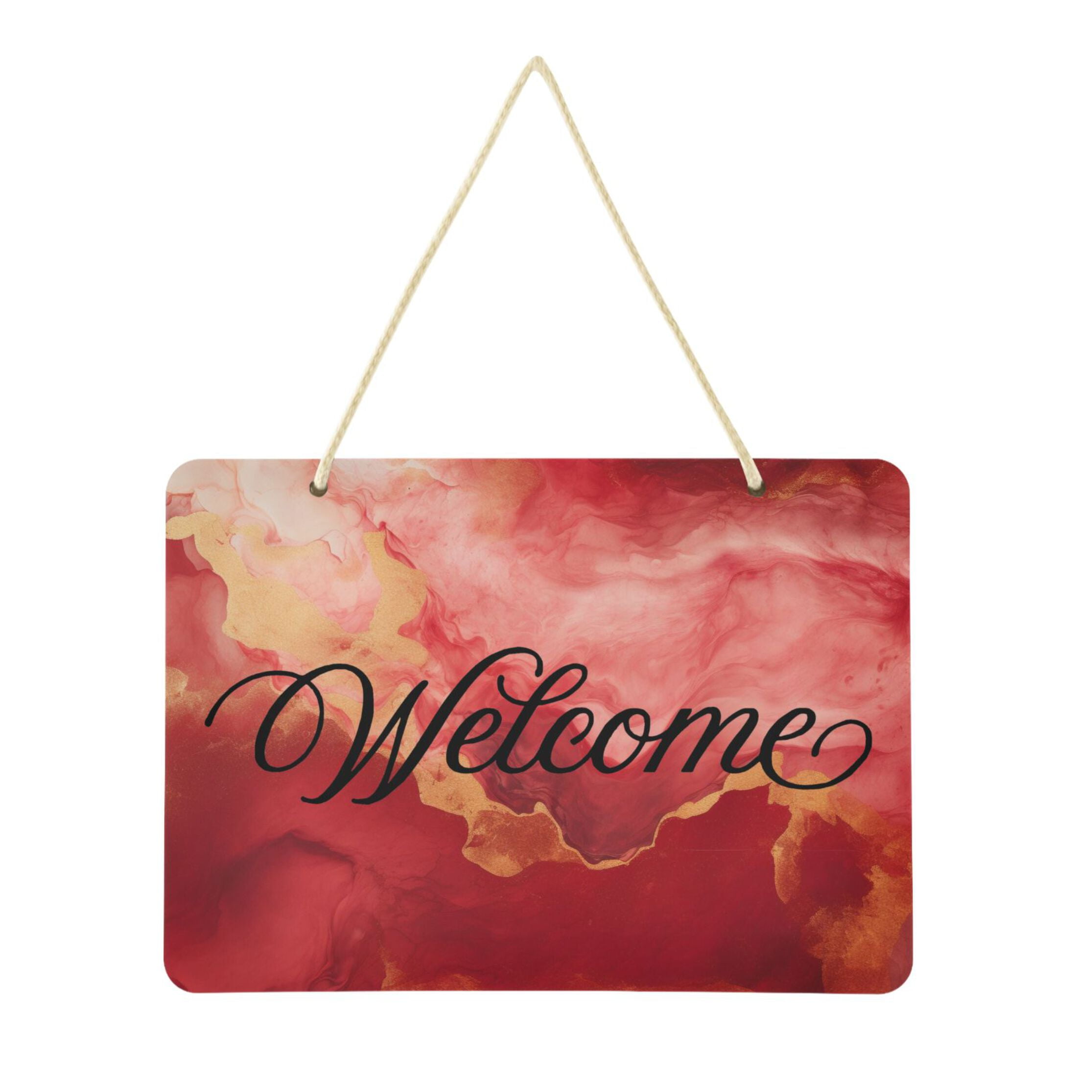 Magenta Red Marble Welcome Sign Front Door PVC 14x10 inch Hanger Hello ...