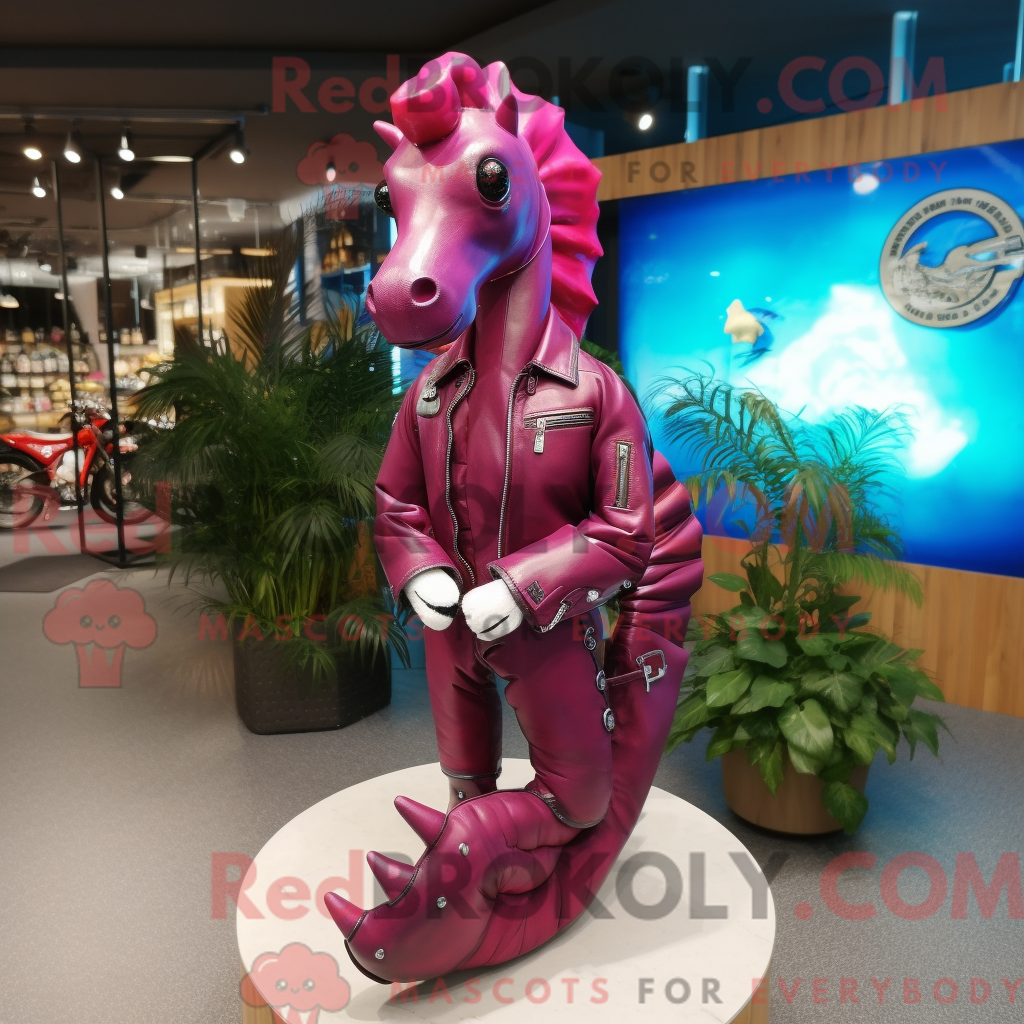 Magenta Sea Horse REDBROKOLY mascot costume character dressed with a ...