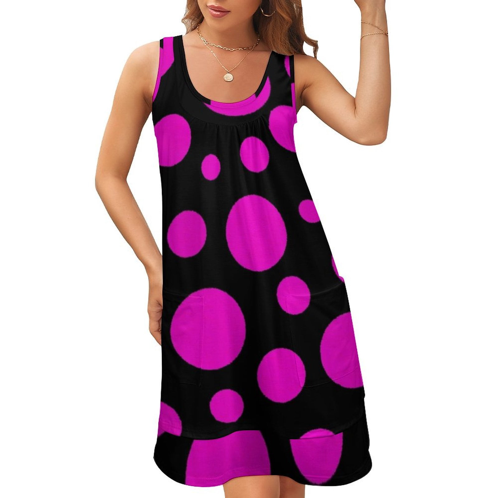 Magenta Sleeveless U-Neck Fake Two Piece Dress african dresses for ...