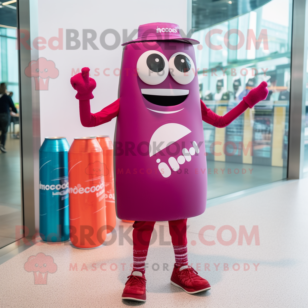 Magenta Soda Can REDBROKOLY mascot costume character dressed with a ...