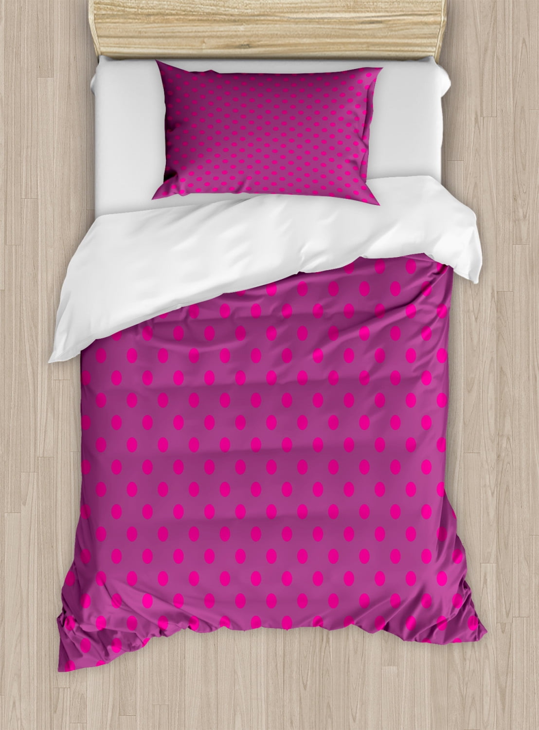 Magenta Twin Size Duvet Cover Set, Classic Polka Dots Pattern with ...
