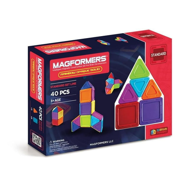Magformers Solids Opaque Rainbow 40 Piece Magnetic Construction Set ...