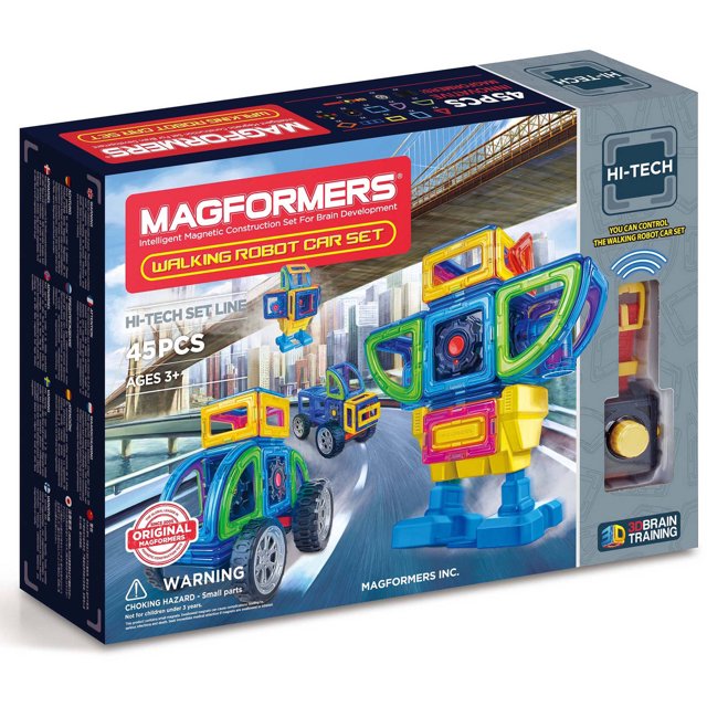 Magformers Walking Robot Car (45 Pieces) Set, Rainbow Magnetic Building ...