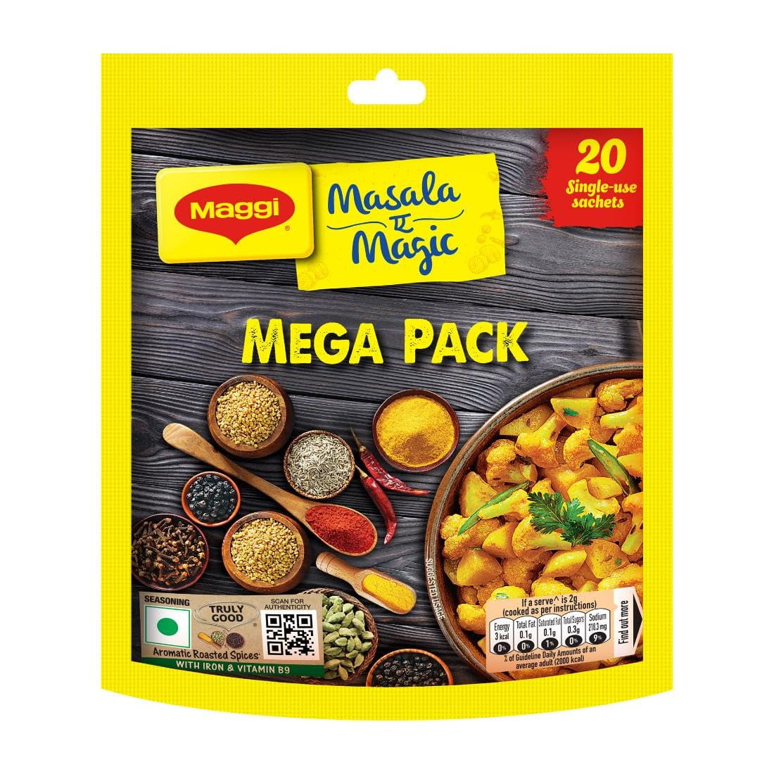 Maggi Masala-Ae-Magic Vegetable Masala, All In One | 120gm Pouch (6g X 20 Sachets), Pack Of 2, 0 ...