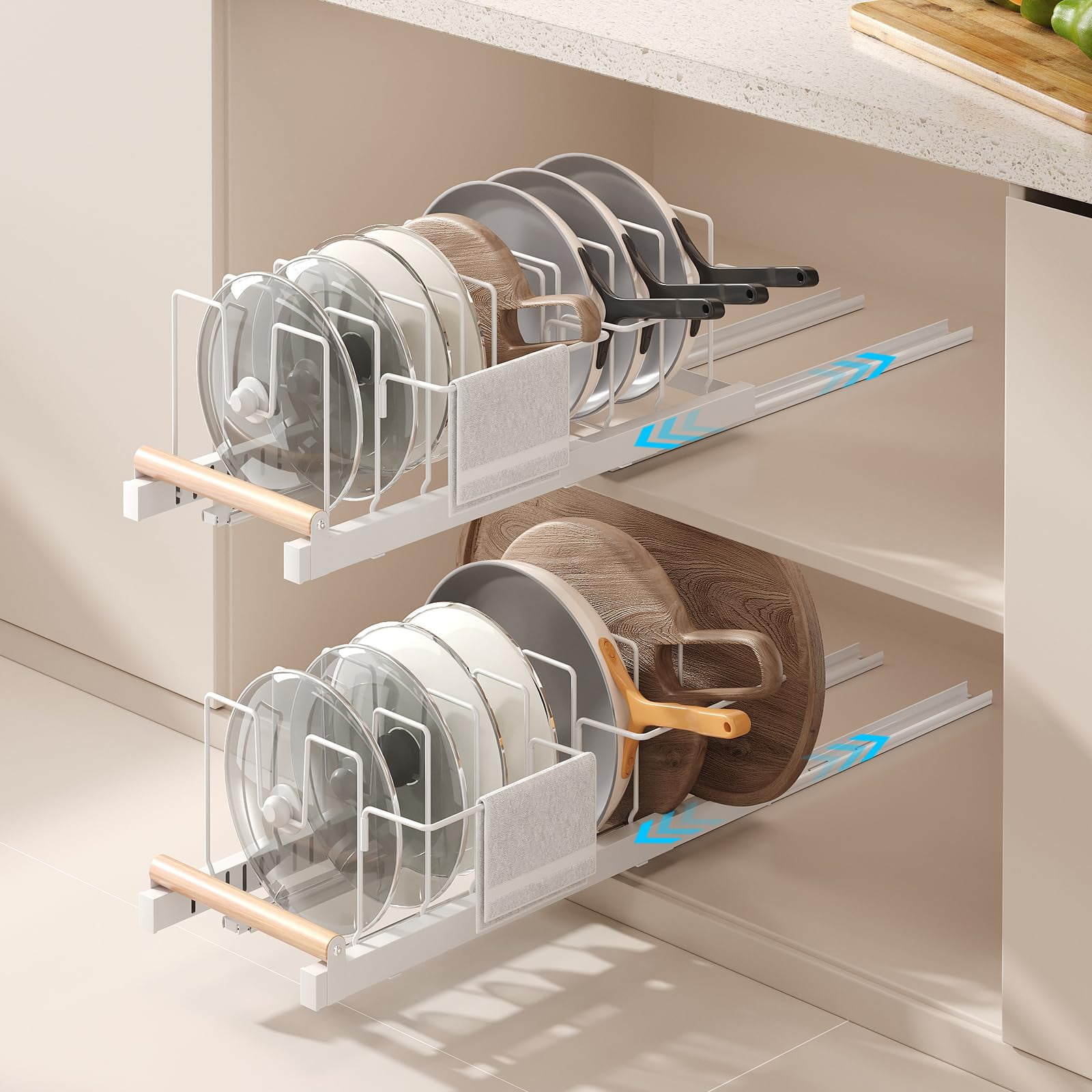 Magheo 2 Pack Pull Out Pots and Pans Under Cabinet, 22" Deep Expandable ...