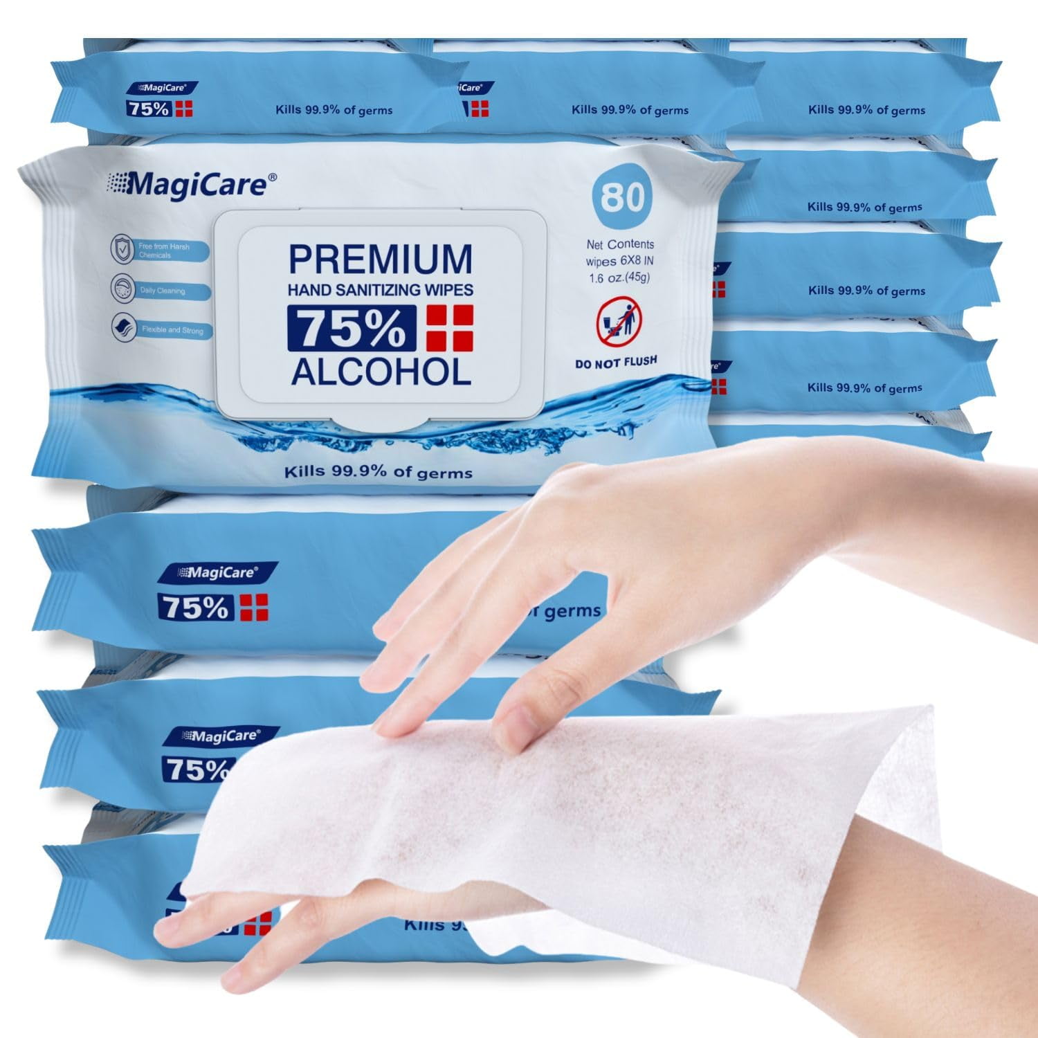 MagiCare Bulk 75% Large Alcohol Wipes (40-80ct Packs) - Alcohol Hand Sanitizing Wipes, Premium ...