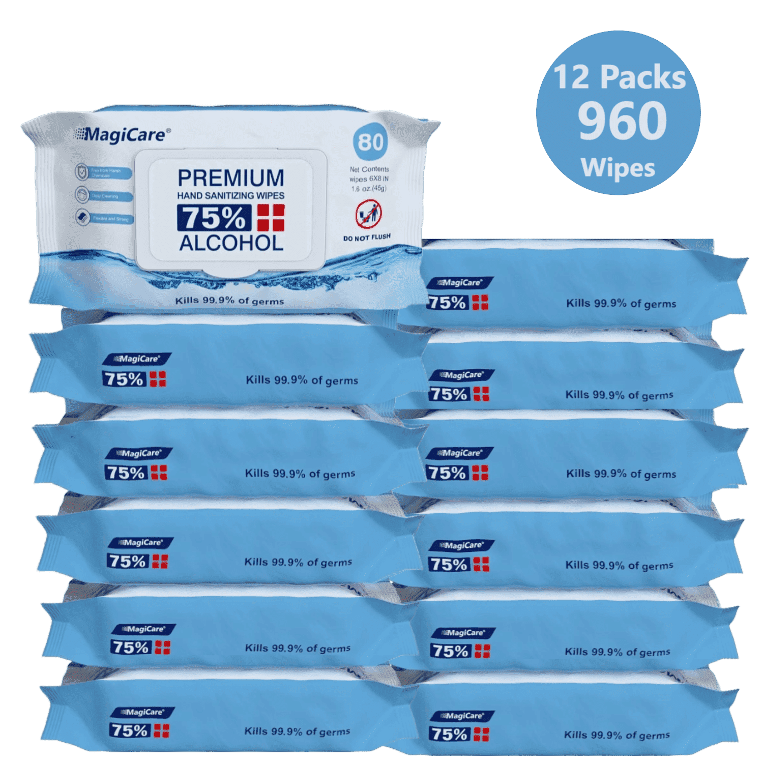 MagiCare Hand Sanitizer Wipes, Unscented, 75% Alcohol, 80ct Value Pack ...