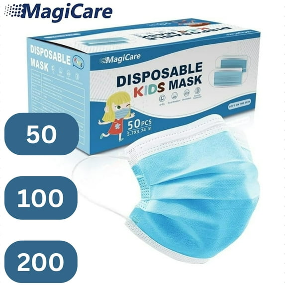 MagiCare Kids Disposable Face Masks, Ages 4-12, Small, Soft and ...