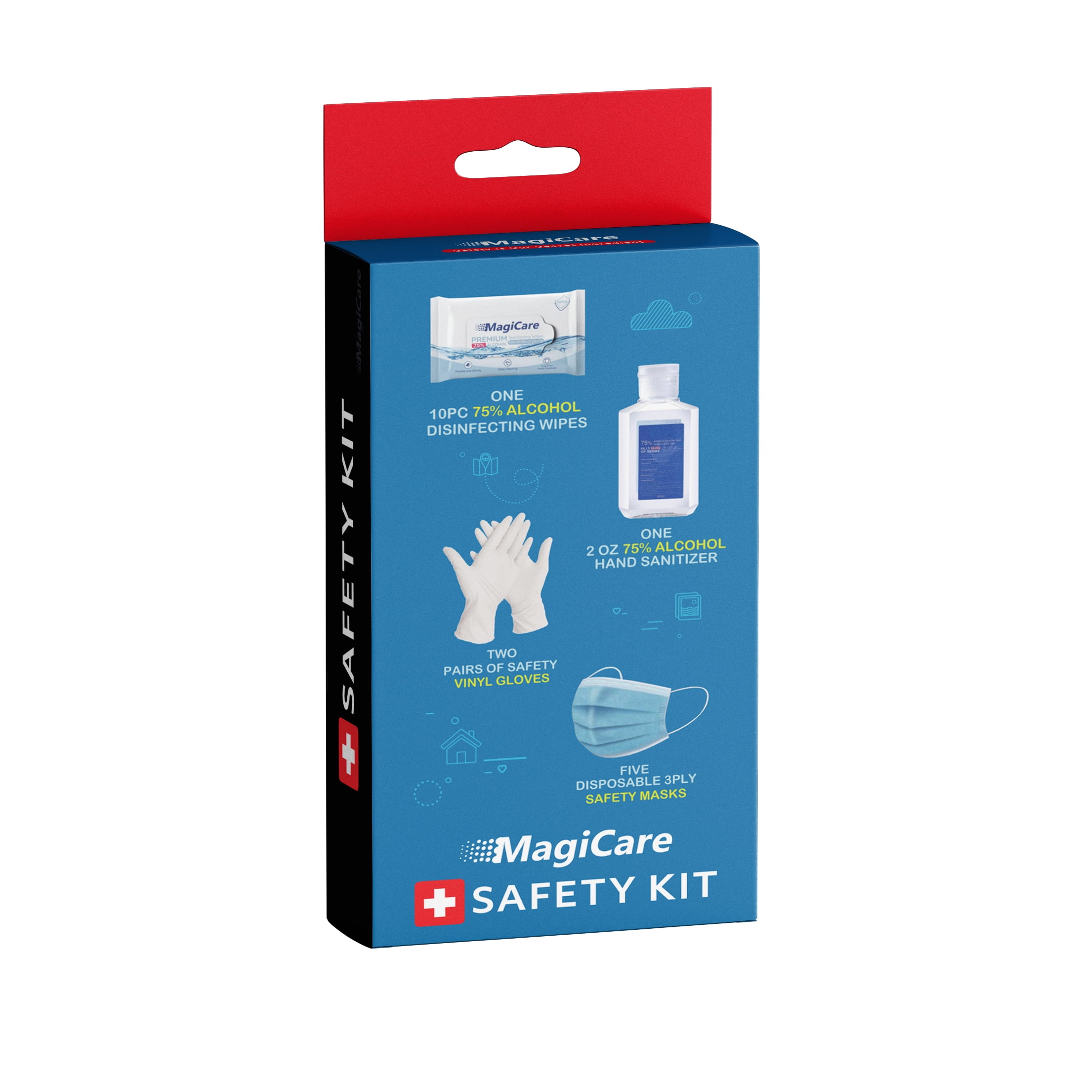 Magicare Safety PPE Travel Kit, 5 Face Masks, 10 Sanitizing Wipes, 2 oz ...