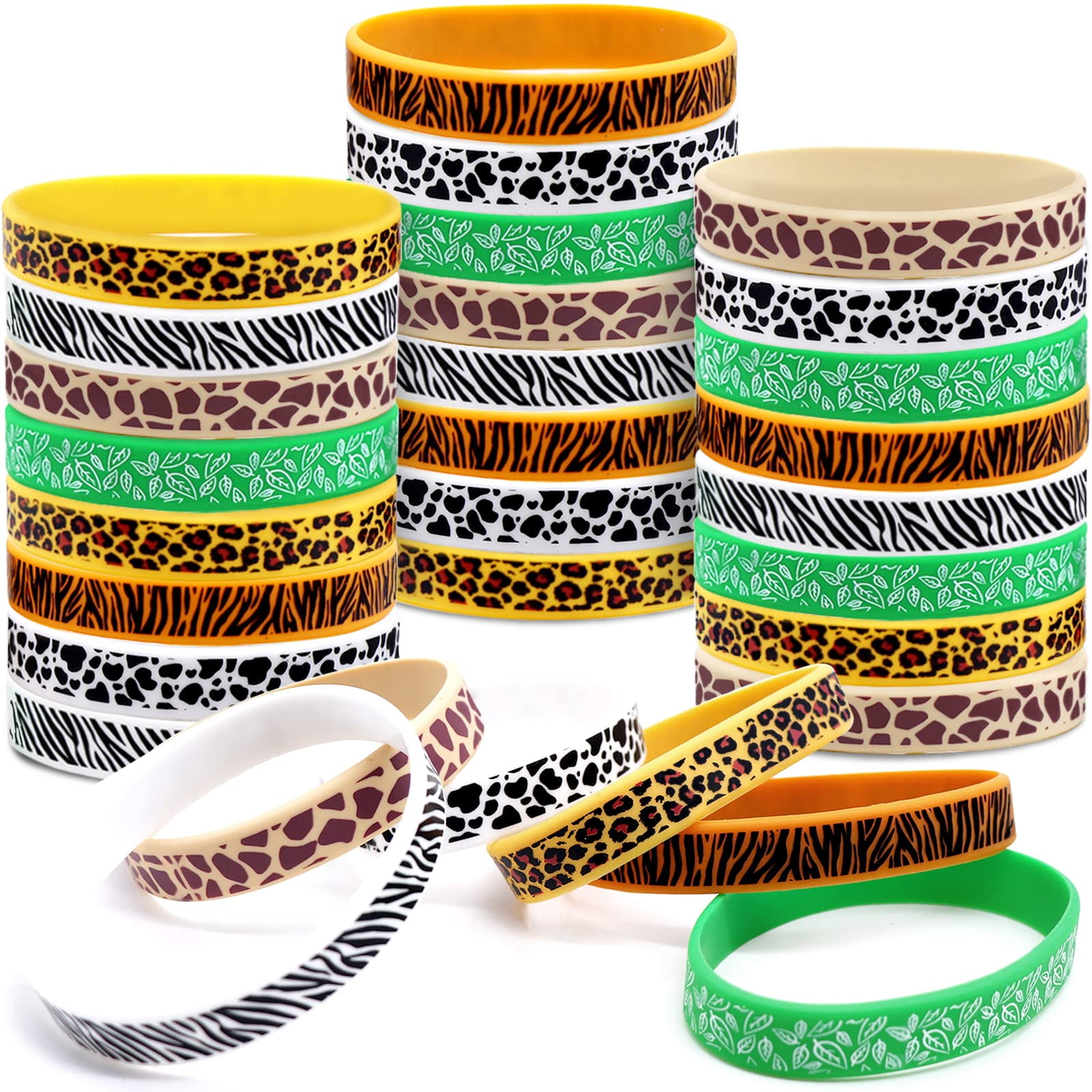 MagiRita Safari Animal Print MMF7 Rubber Bracelets 24 Pack Leopard Cow ...