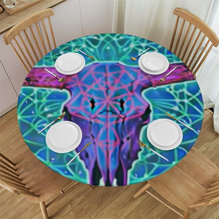 Magic Animal Cow Skull Round Fitted Tablecloth Elastic Edge Waterproof ...