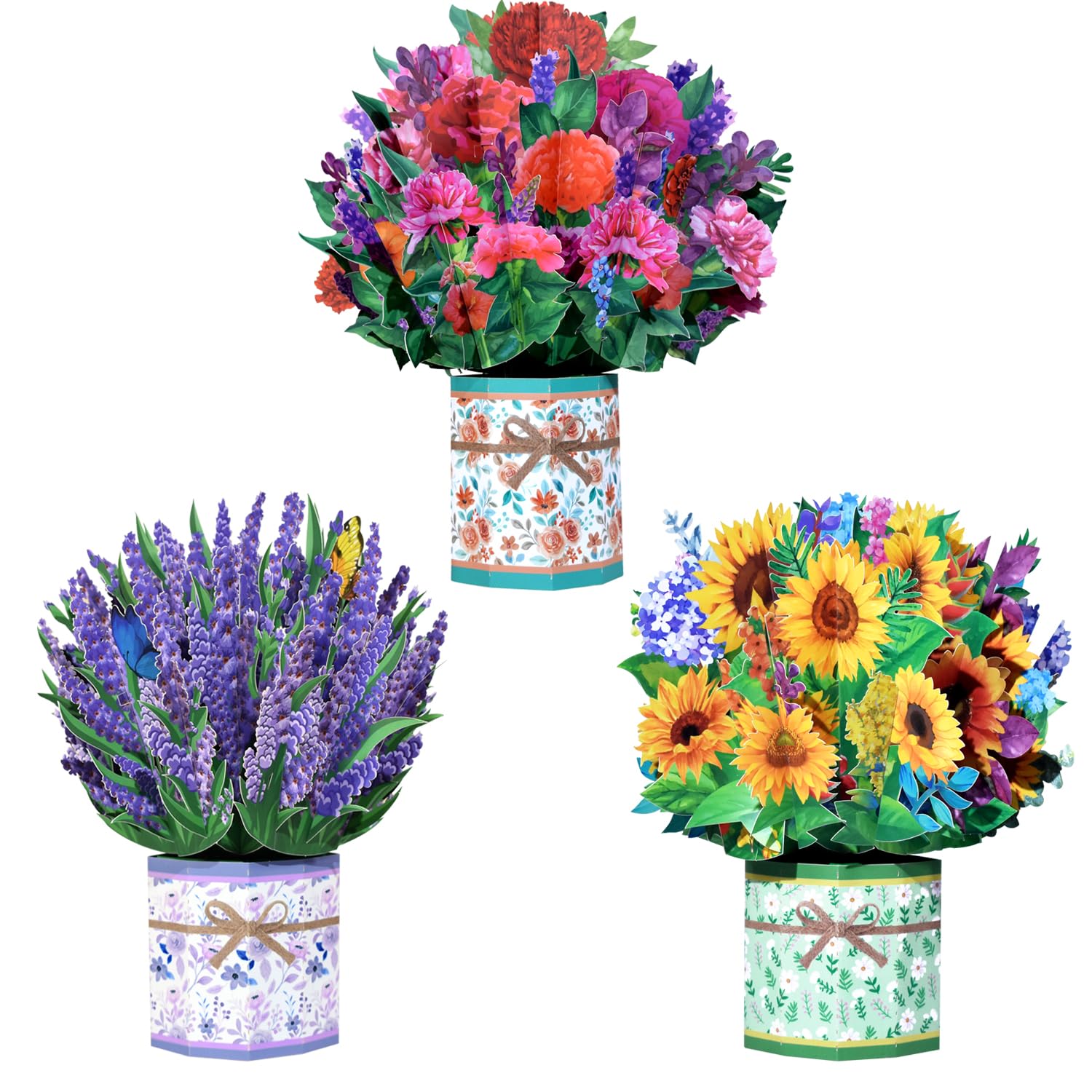 Magic Ants Flower Paper Pop Up Cards - Sunflower+Lavender+Carnation ...