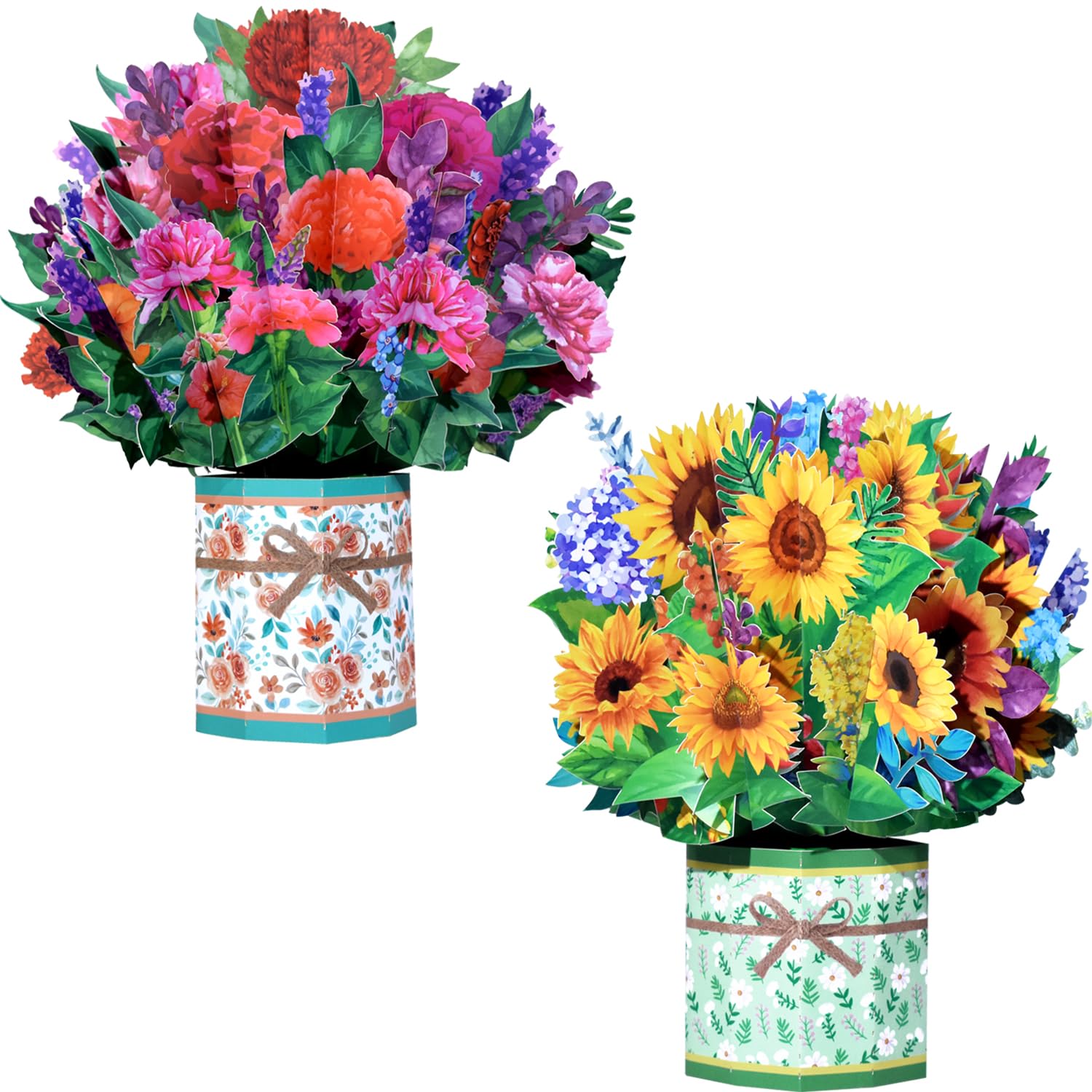 Magic Ants Forever Flower Bouquet 3D Popup Paper Greeting Cards - Set of 2 Designs for Everyday ...