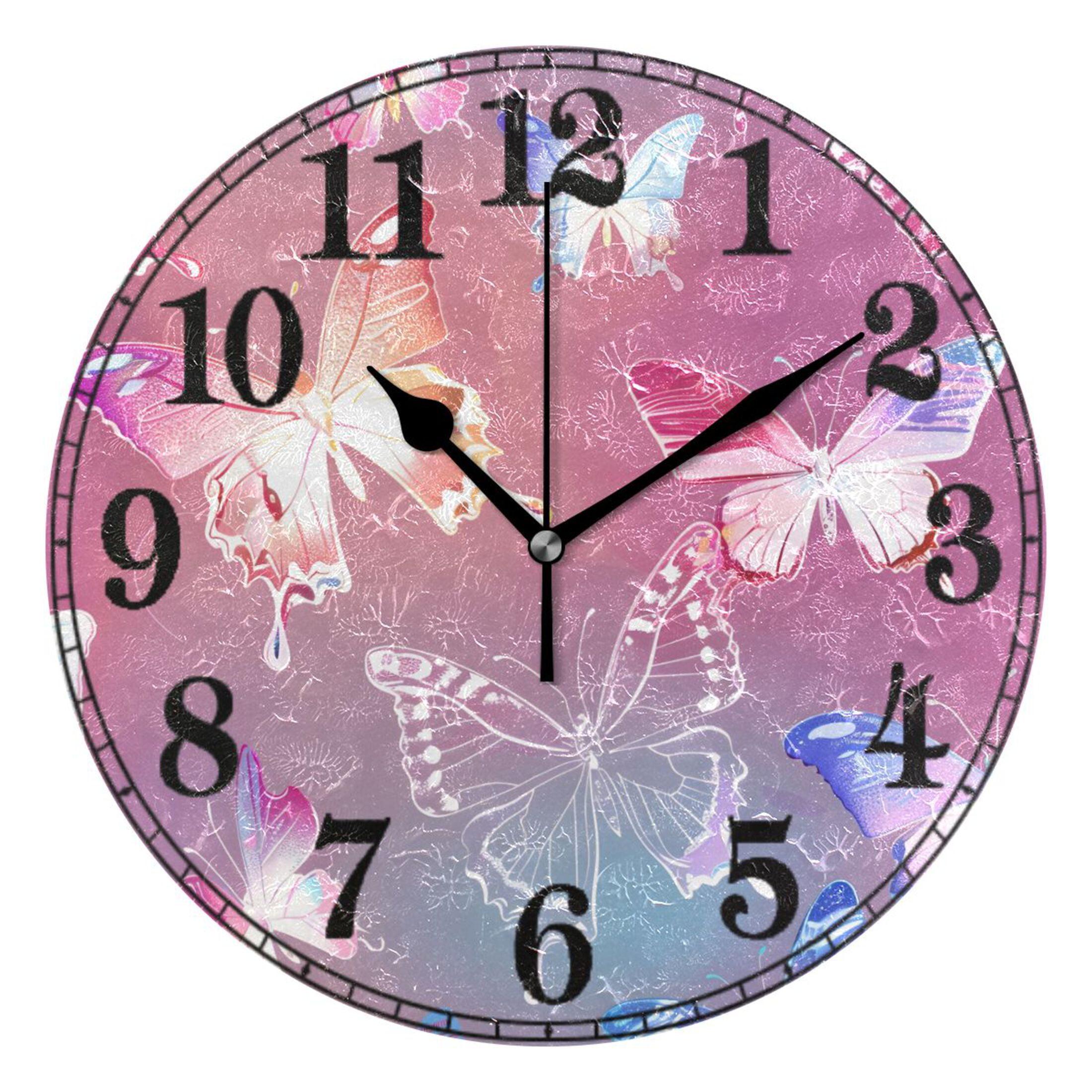 Magic Beautiful Butterfly Silent Wall Clock 10" Non-Ticking Battery ...