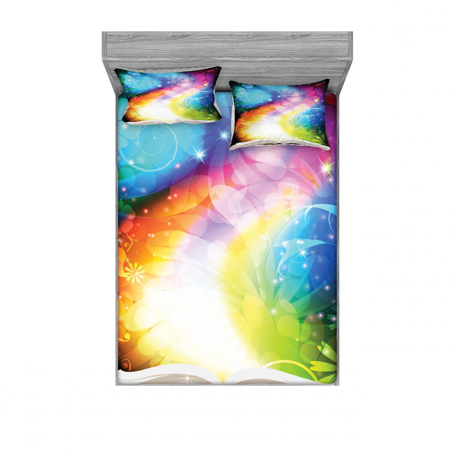 Magic Bedding Set with Sheet & Covers, Psychedelic Open Book of Fairy ...