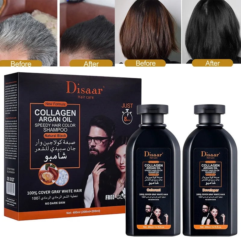 Magic Black Hair Shampoo/Dye - Argan Oil/Collagen Argan Oil/Aloe Vera ...