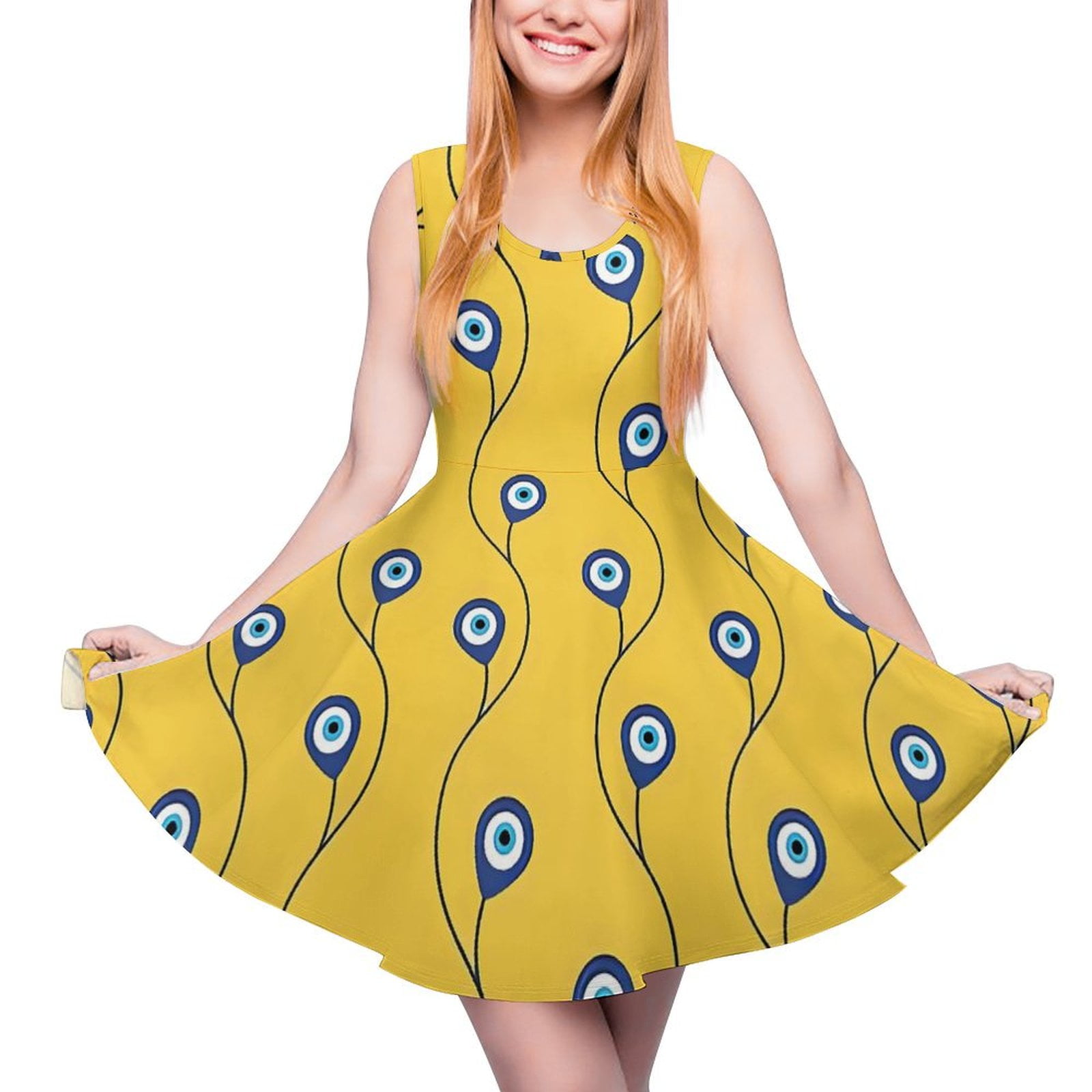 Magic Blue Evil Eye Print Dress Sleeveless Casual Dresses Summer Women ...