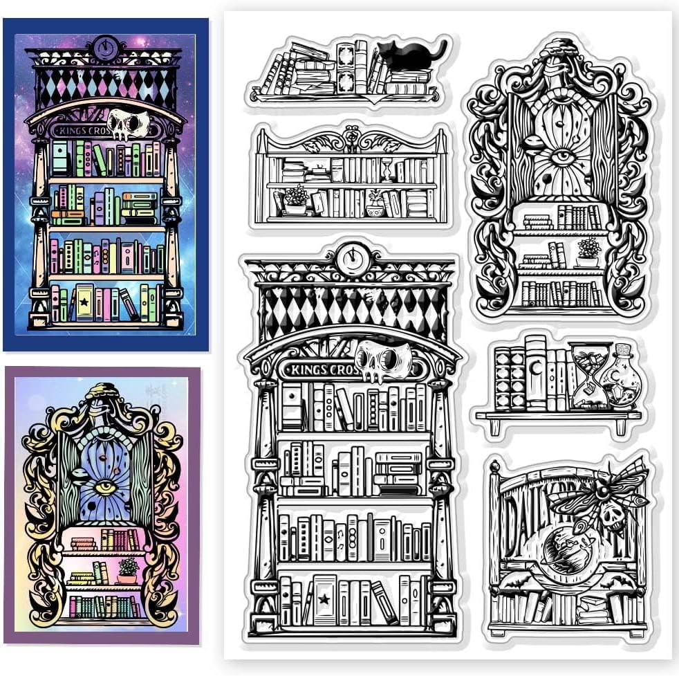 Magic Bookshelves Clear Stamps Bookcase Background Stamps DIY Scrapbook ...