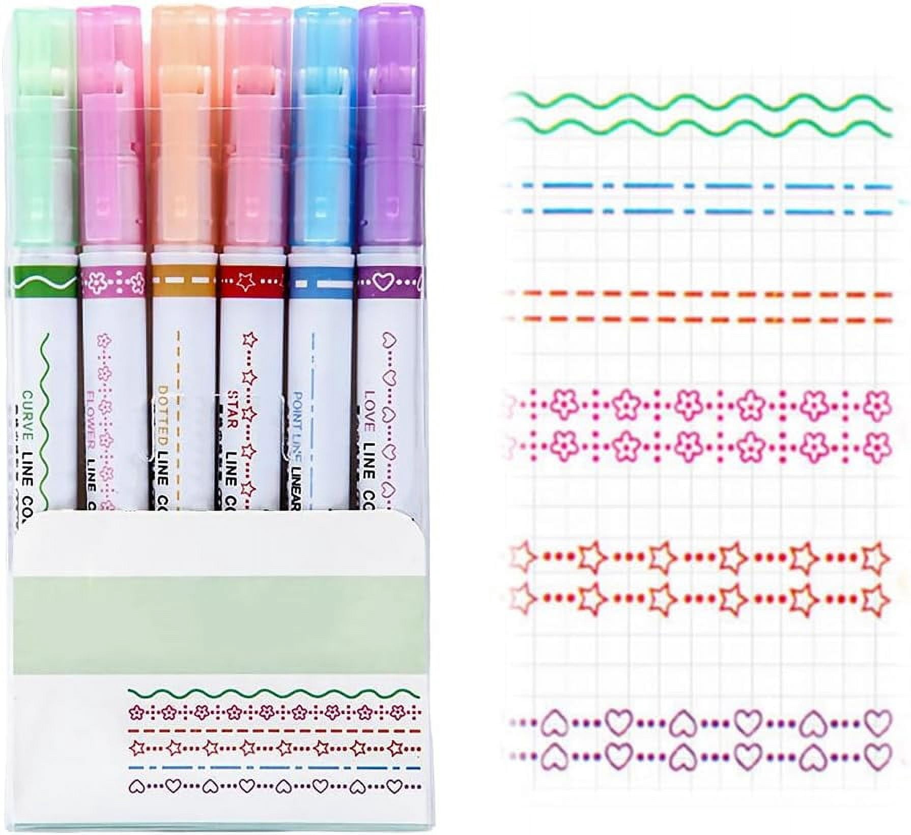 Magic Border Pen, 2025 New Dual Tip Pens with 6 Different Curve Shapes ...
