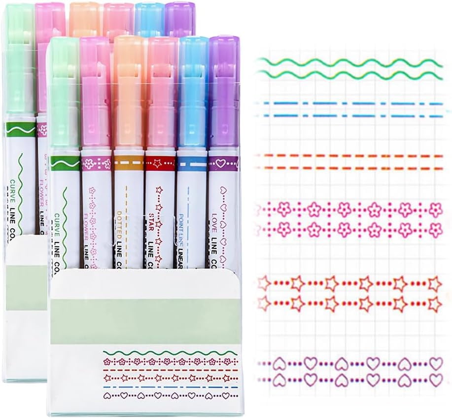 Magic Border Pen, 2025 New Dual Tip Pens with 6 Different Curve Shapes ...