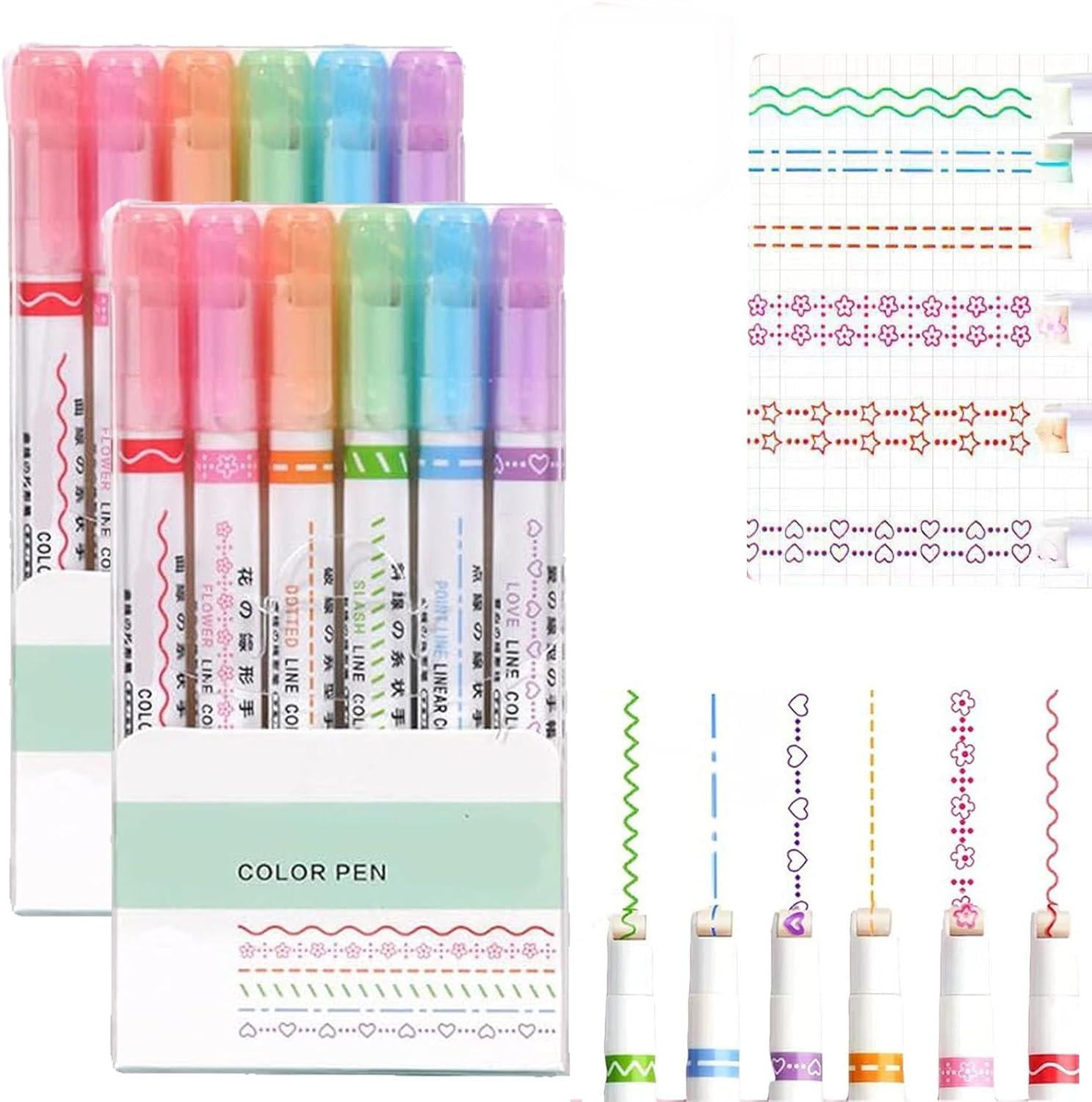 Magic Border Pen, Curve Highlighter Pens Set, Fun Pens Different Shapes ...
